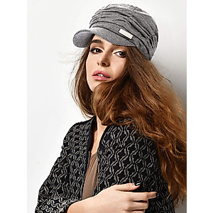 2 Pieces Women Newsboy Cabbie Cap Beret Hats Bamboo Baseball Cap Cotton Painter Visor Hats for Women (Black, Grey)
