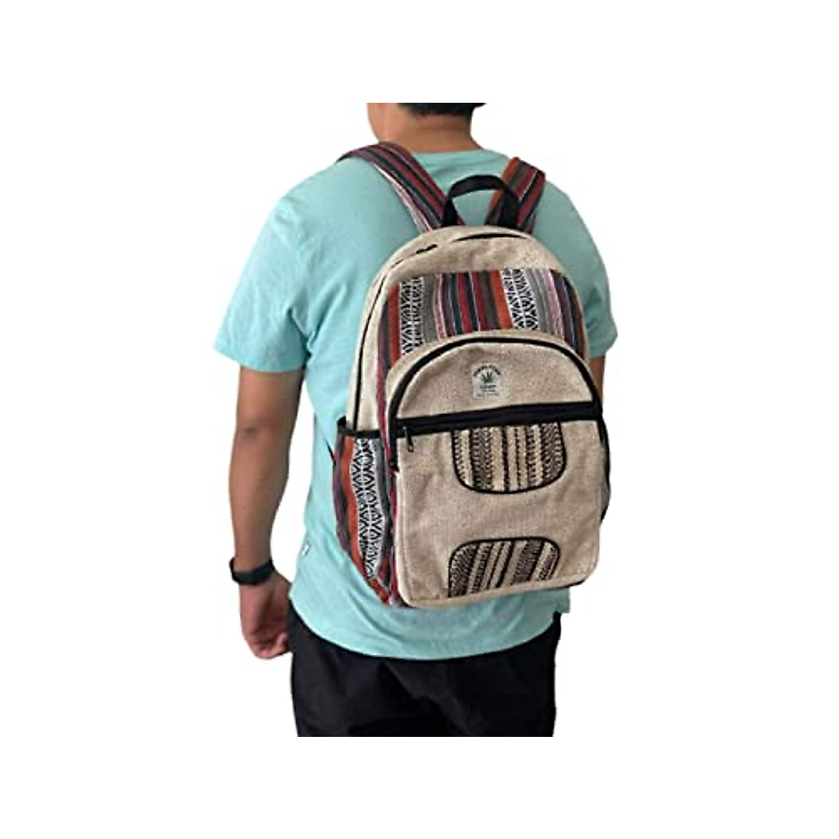 Zillion Craft Large Natural Hemp Back Pack for Men Women. Multi Color Hemp Fiber Multi Pocket Hand Made Bag. Unisex Design