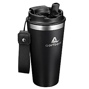 Aoitoque 16oz Tumbler with 2-in-1 Straw Lid, Insulated Leak Proof Double Walled Stainless Steel Coffee Travel Mug - Keeps Cold for 24 Hours or Hot for 10 Hours