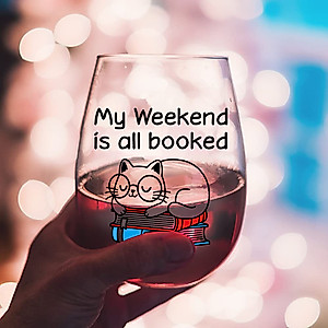 DYJYBMY My Weekend Is All Booked Wine Glass, Funny Book Club Gifts for Reader Lovers, Librarian,Teacher, Nerd Gift Idea, Nerd Christmas Gift, Inspirational Birthday Gifts for Friends