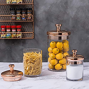 MyGift 6 Piece Clear Glass Apothecary Jar Set with Copper Lid - Decorative Kitchen and Bath Storage Canisters, Wedding Centerpiece Jars, Candy Buffet with Lids