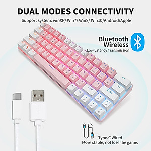 NORCHE 60% Mechanical Gaming Keyboard,Wired/Bluetooth 5.0 Modes,RGB Backlit Ultra-Compact Mini Keyboard, Compact 63 Keys Keyboard for PC/Mac Gamer, Office, Gaming, Home Office