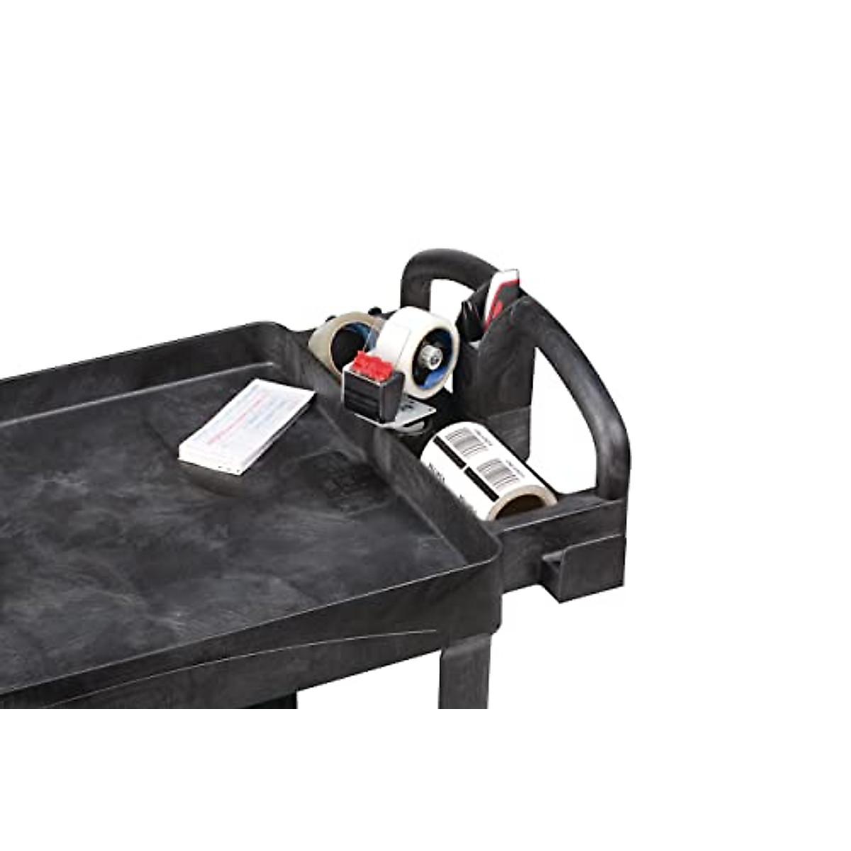 Rubbermaid Commercial Products Heavy-Duty 2-Shelf Rolling Utility Cart with Ergonomic Handle, Lipped Shelves, Large, Black Perfect for Office, Classroom or Home Use (FG454600BLA)