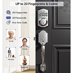 Veise Fingerprint Door Lock Set, Keyless Entry Door Lock, Front Door Handle Sets, Electronic Keypad Deadbolt with Lever Handle, 2 Keys, Auto Lock, Code Door Lock, Easy Installation, Satin Nickel
