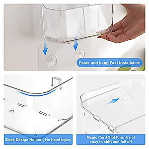 Diesisa Plastic Wall Mount Organizer, Adhesive Clear Storage Organizer with 2 Compartments, No Drilling Hang Walls, with Self Adhesive Tape, for Kitchen, Bathroom, Bedroom, Cabinet,Office