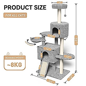 Hawsaiy Multi Level 58 inch Cat Tree Tower for Indoor Cat Kitten Furniture Condo Activity Center Play House with Scratching Sisal Posts Pad,Hammock,Ladder Beige (58", Grey)