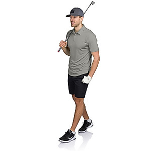 Men’s Polo Golf Shirt with Round Hem - Dry Fit 4-Way Stretch Fabric, Moisture Wicking, Anti-Odor & UPF50+. Side Split Hems Charcoal
