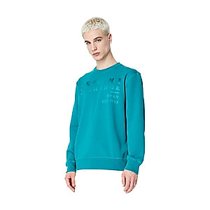 Armani Exchange Men's Organic Cotton Seasonal Basic Foil Lettering Crewneck Sweatshirt, Deep Lake, Extra Small