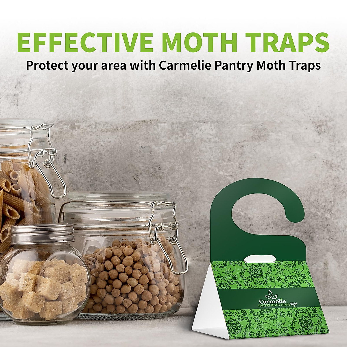 Carmelie Moth Traps, Pantry Moth Traps with Pheromones Prime, 5 Moth Traps for Meal Moth Killer, Sticky Glue Flies Pest Food and Cupboard Moth Killer, Hook Design for Indoor Kitchen Closet, Non-Toxic