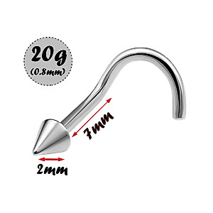 bodyjewellery 4pcs 20g 0.8mm Nose Screw Rings Nostril Stud Surgical Stainless Steel 2mm Cone Spike 2mm Ball