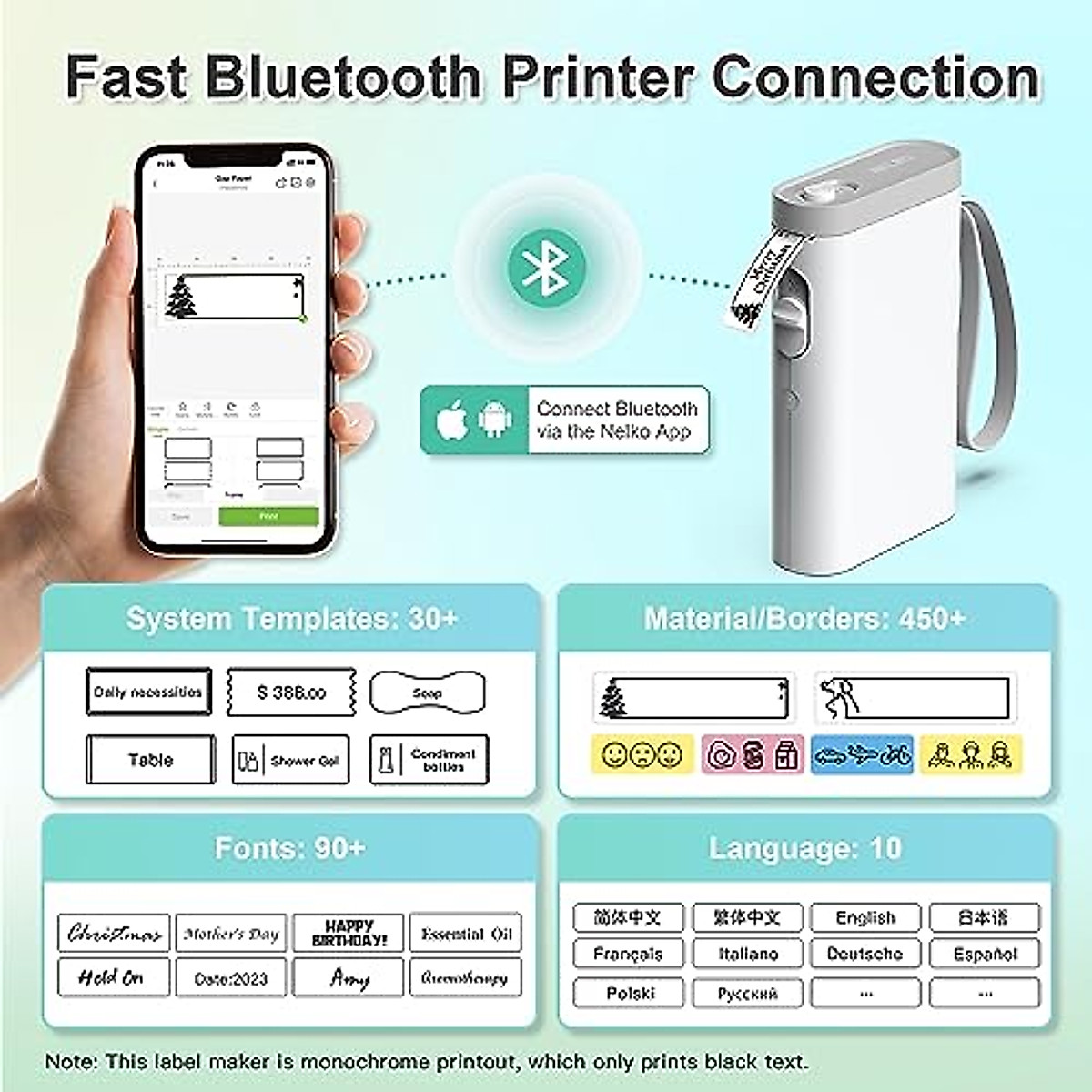 Nelko Label Maker Machine with Tape, P21 Portable Bluetooth Label Printer, Wireless Built-in Cutter Sticker Maker Mini Label Makers with Multiple Templates for Organizing Storage Office Home, White