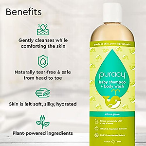 Puracy Shampoo & Body Wash for Children - Perfect Skin, Pure Ingredients - with 12 Fruit & Vegetable Extracts for Silky Smooth Skin, Gentle Citrus Grove Aromas, 98.8% from Mother Nature (12 Oz, 2-Pk)