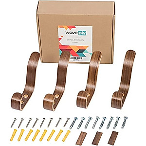 Plywood Wall Hooks Set of 4 Wood Coat Hooks Hanging Clothes Hats Robes Towels Walnut Wooden
