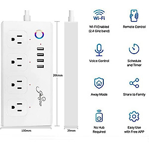 Smart Extension Cord Jinvoo WiFi Surge Protector Power Strip with 4 Individually Controlled AC Outlets and 4 USB Ports Works with Alexa & Google Home