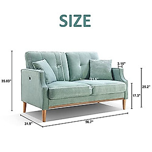 PEFEK Loveseat Couches for Living Room Futon Couch Love Seat Small Sofa 2 Seater with Waterproof Fabric, USB Charge & 2 Pillows for Better Lumbar Support (Light Green)