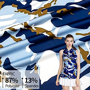 CQC Women's Sleeveless Golf Shirts Quick Dry Floral Athletic Polo with Collar Zip Up Lightweight Tennis Tank Tops Blue Camo XXL