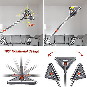 Wall Mop Wall Cleaner with 85 Inch ​Long Handle, 360° Rotating Microfiber Dust Mop, Skirting Cleaning Tool Ceiling Gasket Window Cleaning Kit with 6 Replacement Pads and 25" to 85" Extension Pole