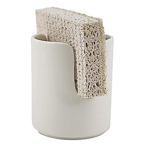 Scarlettwares Dish Sponge Holder Kitchen Sink Organizer Ceramic White Dishwasher Safe Modern Rustic Farmhouse Elegant Cute Sturdy No Rust