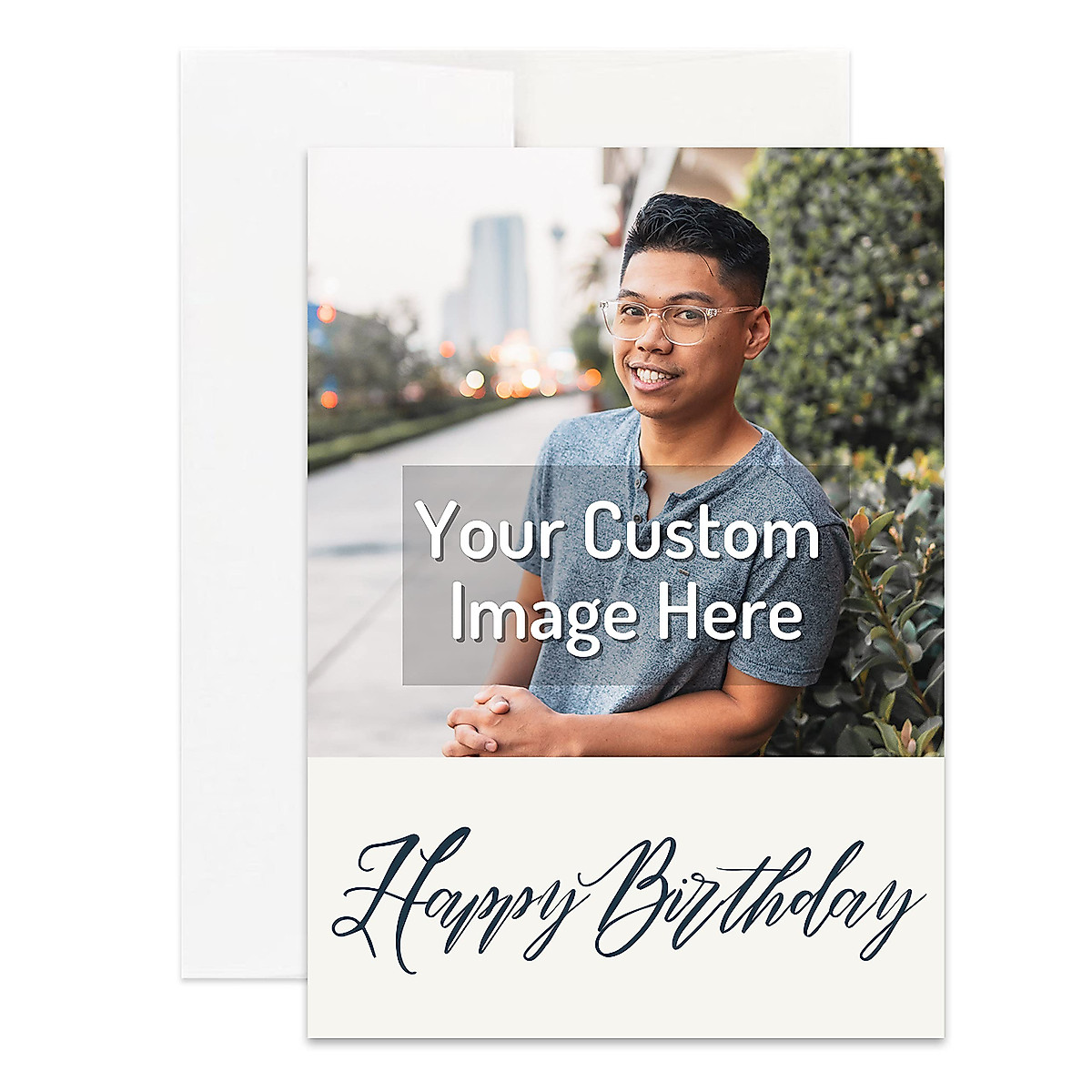Simply Uncaged Christian Gifts Personalized Happy Birthday Card Custom Your Photo Image Upload Your Text Greeting Card (Single Card)