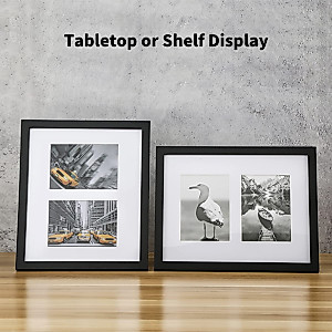 UMICAL 11x14 Picture Frame Black Wood Collage Photo Frames with HD Plexiglass and White Mat displays (2) 5x7 Pictures for Table Top Stand and Wall Mounting