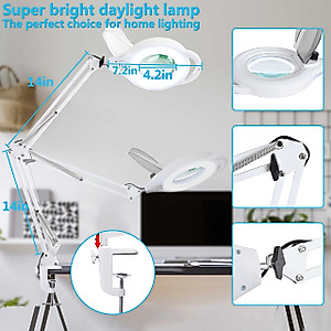KIRKAS LED Dimmable Magnifying Lamp with Clamp, 2,200 Lumens Super Bright Magnifying Glass with Light, Adjustable Metal Swivel Arm Magnifier Desk Light for Close Work, Crafts, Reading, Repair - 2.25X