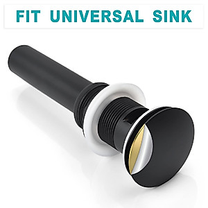 BESTILL Bathroom Vessel Sink Drain Stopper, Push Pop Up Drain with Overflow, Matte Black