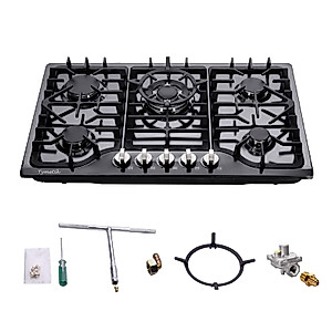 30 Inch Gas Cooktop, Built-in Stainless Steel Gas Stovetop 5 High Efficiency Burners Gas Stove LPG/NG Convertible Gas Hob (Black)