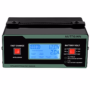 AUTTGINN AUTTGINN 8 Volt Battery Charger 0-10A Smart Adjustable Golf Cart Battery Charger and Maintainer with Cable Clamps and Handle,Smart Trickle Charger for Automotive,RV,Golf cart,6/8/12/16/24V