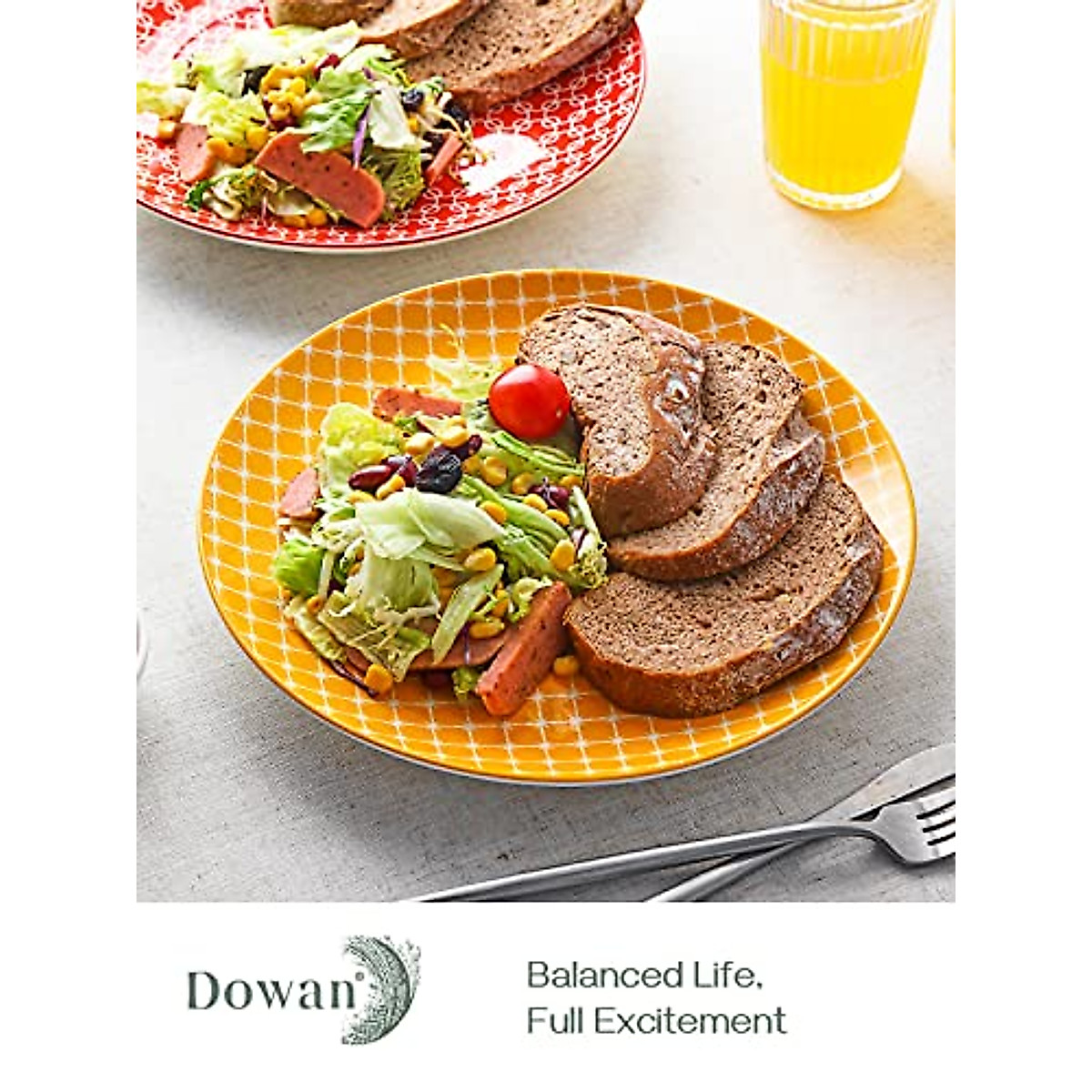 DOWAN 10" Colorful Dinner Plates - Set of 6, Large Ceramic Plates for Salad, Pasta, Pancakes, Steak - Serving Plates for Party, Wedding, Easter, Restaurant, Picnic - Dishwasher & Microwave Safe