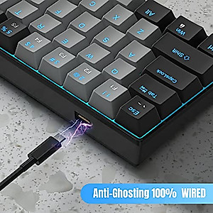 MageGee 60% Mechanical Keyboard, Gaming Keyboard with Blue Switches and Sea Blue Backlit Small Compact 60 Percent Keyboard Mechanical, Portable 60 Percent Gaming Keyboard Gamer(Black Grey)