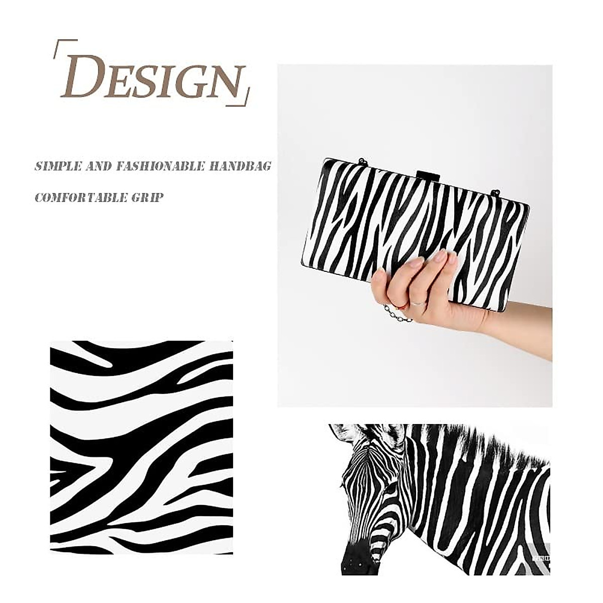 Women Clutch Evening Purses Black - and White Zebra Pattern Wristlet Hobo Bag Crossbody Bag with Chain Strap for Party (Zebra)