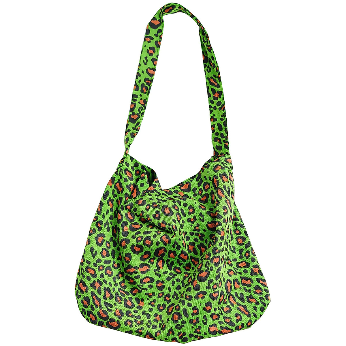 ZAIIVE Leopard Pattern Corduroy Tote Bag, Retro Green Leopard Print Crossbody Corduroy Shoudler Bag For Women Travel Shopping With Magnetic Snap
