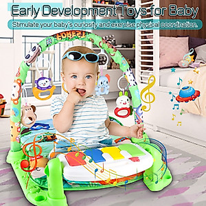 Baby Play Gym Mats, Baby Activity Mat for Sensory and Motor Skill Development, Baby Funny Play Piano Gym with Music and Lights Activity Gym Play Mat Center for Newborn 0-12 Months