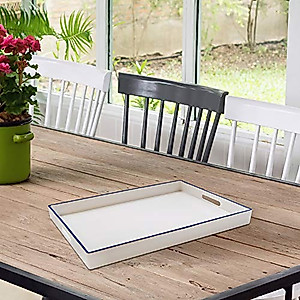 Rectangle Serving Tray- Indoor & Outdoor Platter for Home Entertaining, Cocktail Hour, Snacks, Decorative Display for Jewelry, Candles, Barware, & Perfume, White/Blue