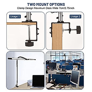 DELIZIO Desk Lamp 34.25in, Architect Lamp for Home Office, 21W Clamp Lamp ,3 Color Modes Stepless Dimming, Modern Eye-Caring Office Light ,Three Head Work Lamp with Remote Control Workbench Lamp