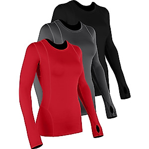 CADMUS Quick-Drying Running Long Sleeve Shirt for Women Workout Shirts,Black, Grey, Red,X-Large