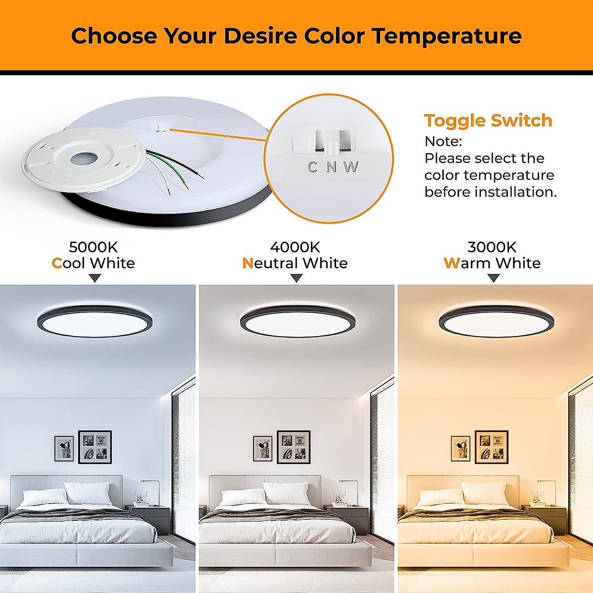 Matane 4 Pack LED Flush Mount Ceiling Light Fixture, 8.7 inch Ceiling Lamp 3000K/4000K/5000K Adjustable, 18W Low Profile Ceiling Lights for Kitchen Bedroom Hallway Porch, Black Non Dimmable