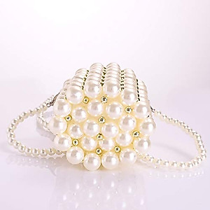 Abvokury YUSHINY Beaded Handbag for Women White Pearl Decoration Evening Bags with Detachable Chain Inner Bag Medium