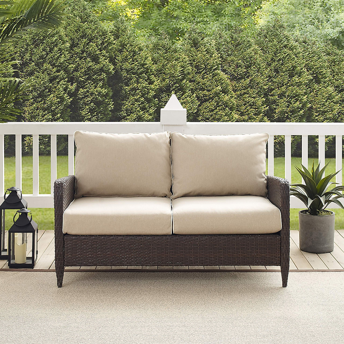 Crosley Furniture Kiawah Wicker Outdoor Loveseat, 2-Person Patio Couch for Porch, Deck, Backyard, Sand