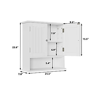 Smuxee White Bathroom Cabinet Wall Mounted, Small Bathroom Medicine Cabinet with 2 Door Adjustable Shelves, Bathroom Wall Cabinet Over Toilet for Laundry Room Kitchen
