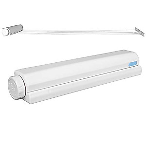 Telescopic Clothesline, Telescopic Retractable Clothesline Telescopic Indoor Outdoor Wall Mounted Clothes Dryer Line, Wall Mounted Clothes Hanging Line(5Ropes) White