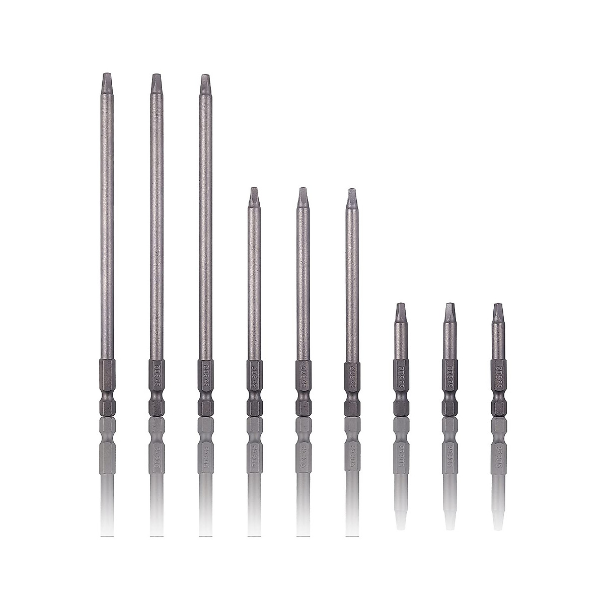 Rocaris 9 Pack 1/4 Inch Hex Shank Long Magnetic Square Head Screwdriver Bits Set Power Tools SQ2 For Poket Hole Jig- 2 inch, 4 inch, 6 inch