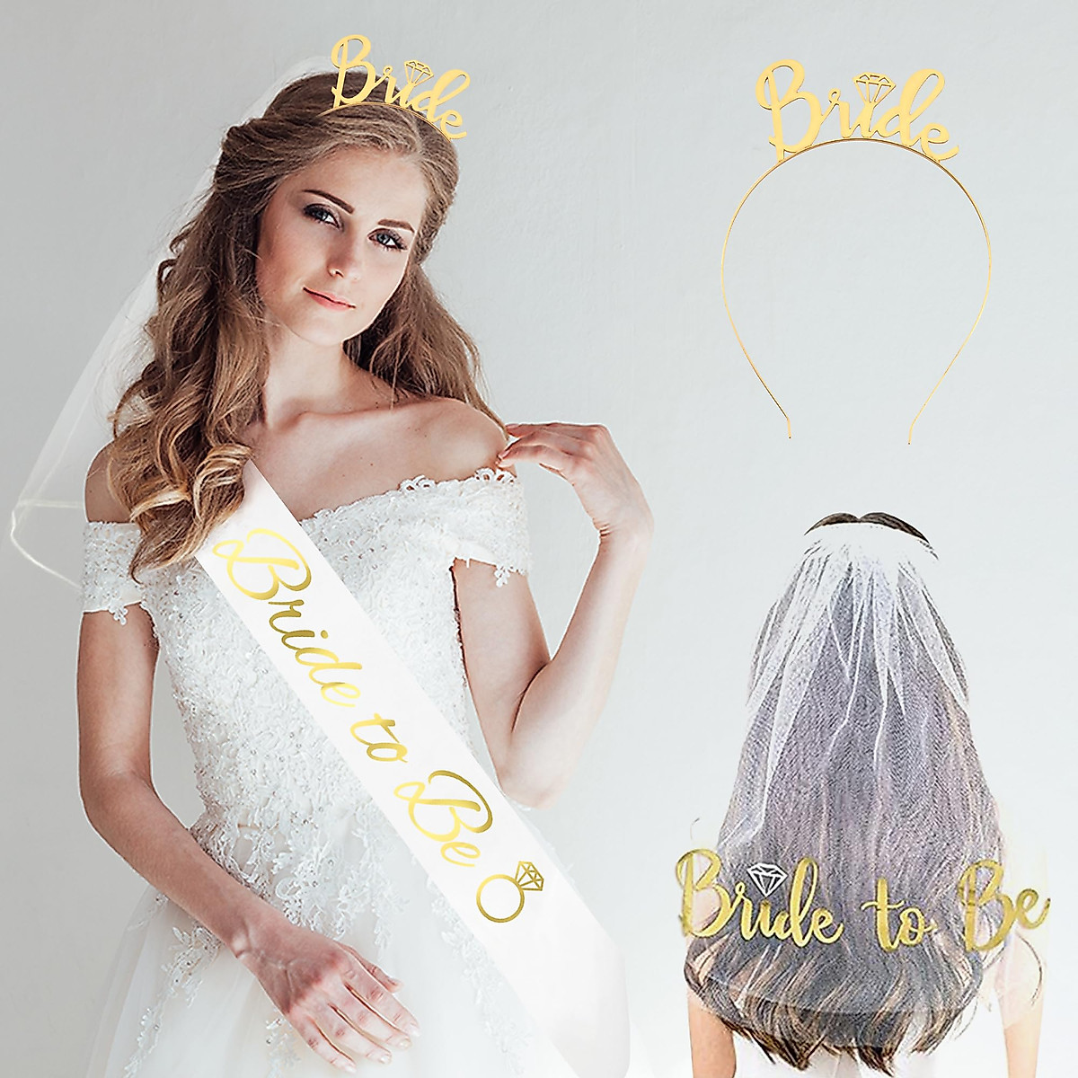 DARUNAXY Sage Green Bachelorette Party Decorations, Bride to Be Banner, Bride Veil Tiara & Crown Bridal Shower Balloons Cake Topper Paper Pom Poms Party Supply for Hen Bachelorette Party(34PC)