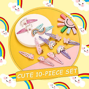 PinkSheep Unicorn Hair Clips Barrettes for Girls, 6 Pairs/12 Pack Fox Rainbow Cloud Shaped Hair Pins, Cute Hair Clips Metal Snap Barrettes Sparkly Hair Accessories For Baby Girls Teens Toddlers