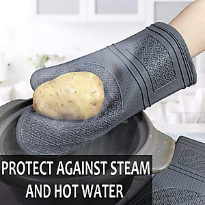 Yutat Silicone Oven Mitts, Oven Gloves with Non-Slip Silicone, 600 Degree Heat Resistant, Soft Cotton Lining, Waterproof and BAP-Free, Oven Mitts for Cooking and Baking - 1 Pair 12 Inch Charcoal Grey