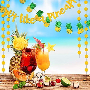 6 Pieces Pineapple Banner Party Like A Pineapple Decoration Circle Dots Garland Gold Glitter Bunting Garland for Hawaiian Luau Tropical Theme Party Supplies