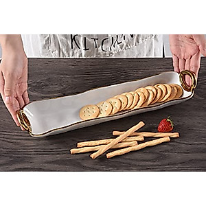 Pampa Bay Titanium-Plated Porcelain Golden Handles Cracker Tray, 14.25 x 3.25 x 2in