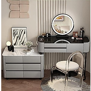 ZGNBSD Vanity Set - Makeup Vanity Table with Charging Station & Bluetooth Speaker, 9 Drawers Smart Vanity, Contains Acrylic Makeup Chair and Smart Makeup Mirror, Suitable for Her