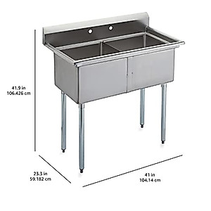ROCKPOINT 2 Compartment Stainless Steel Commercial Kitchen Prep & Utility Sink, Silver 41"Wx23.3"Dx41.9"H