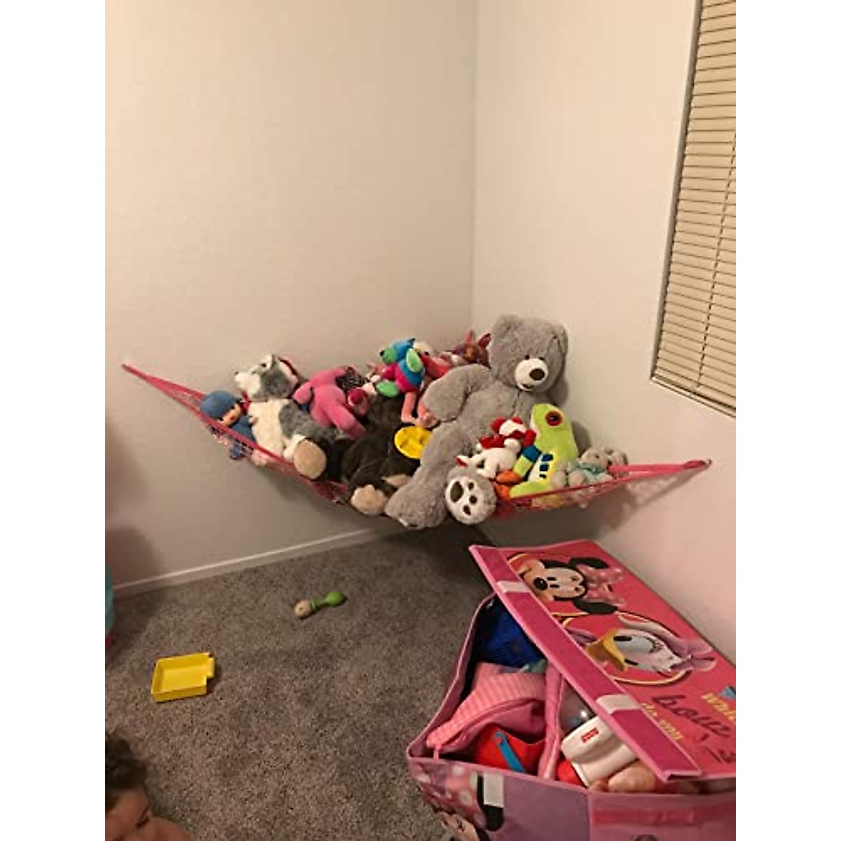 Huijukon Corner Toy Storage Net Hammock Organizersr Collection for Stuffed Animals Squishmallows Teddy Cuddly Plush Soft Toys | Size: 72" x 48" x 48" (Pink)